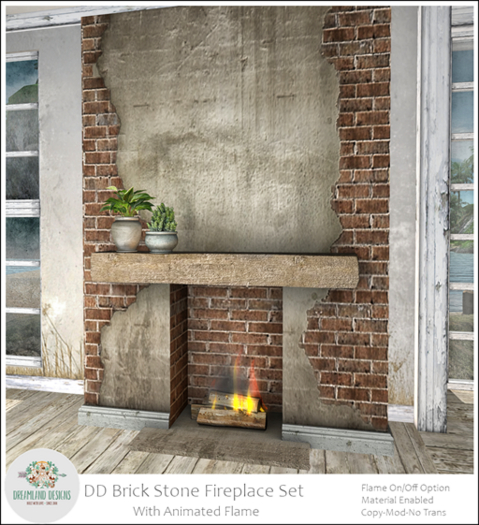 Second Life Marketplace - DD Brick Stone Fireplace /ADD